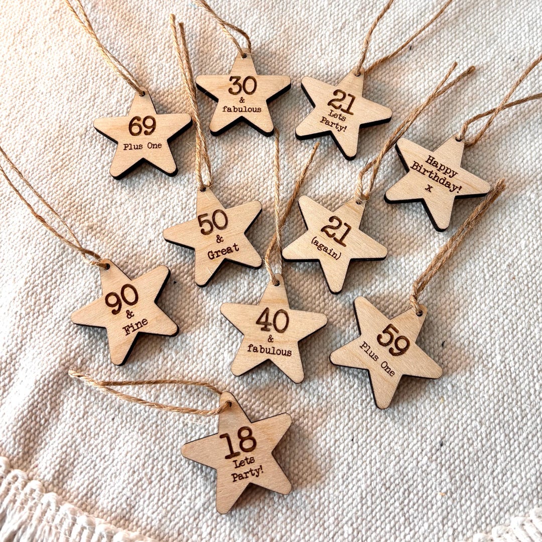 Mini Wooden Birthday Age Tags, Wooden Hanging Star, Bottle Gift Tag ...