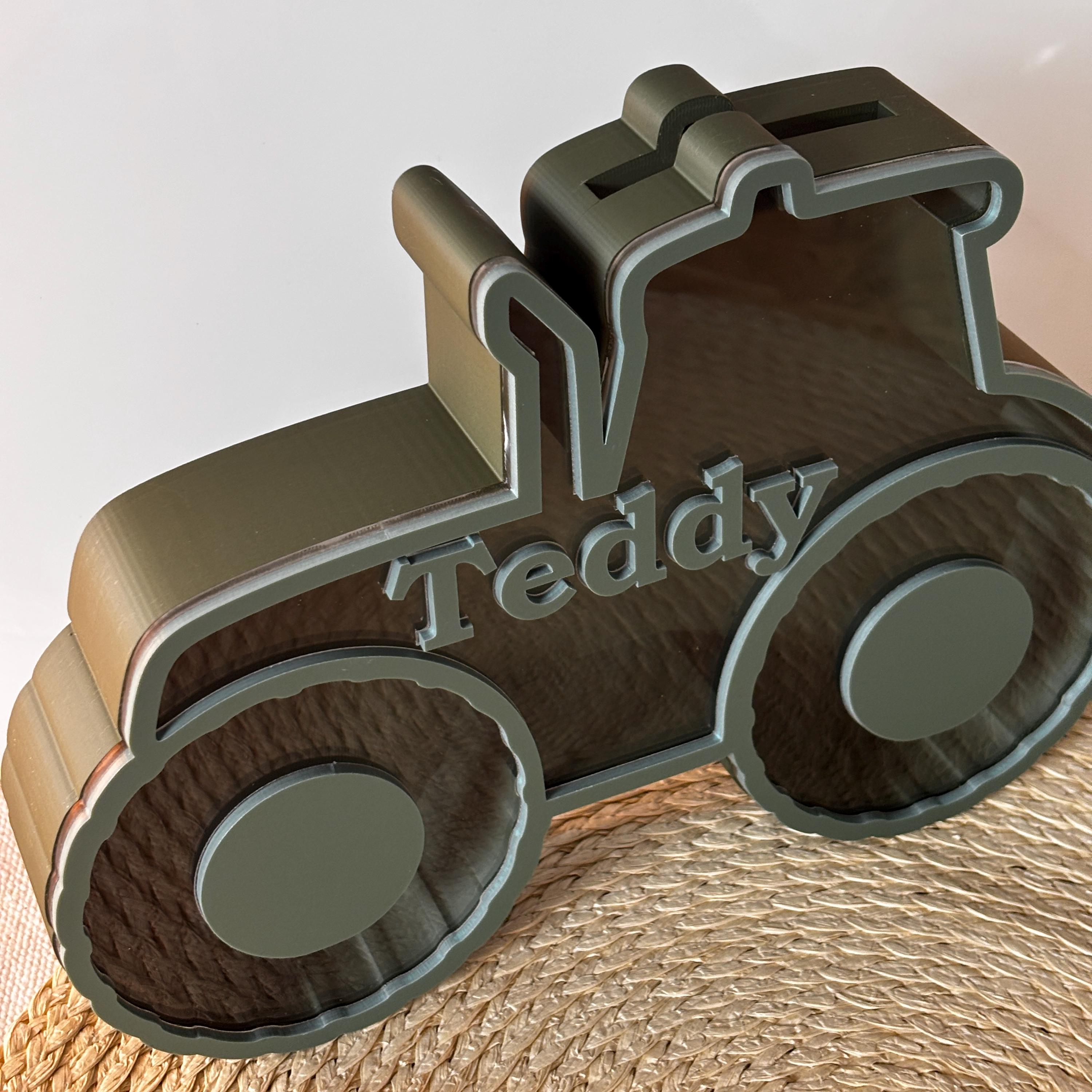 Personalised Kids Tractor Piggy Bank, Gift for Kids, Custom Name Coin ...