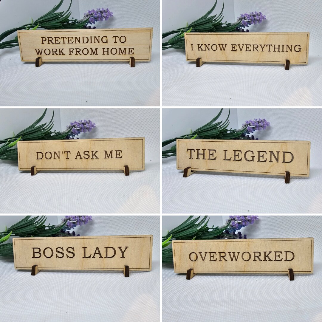 Wooden Desk Sign Personalised Desk Name Plate Funny Slogan Gift Office ...