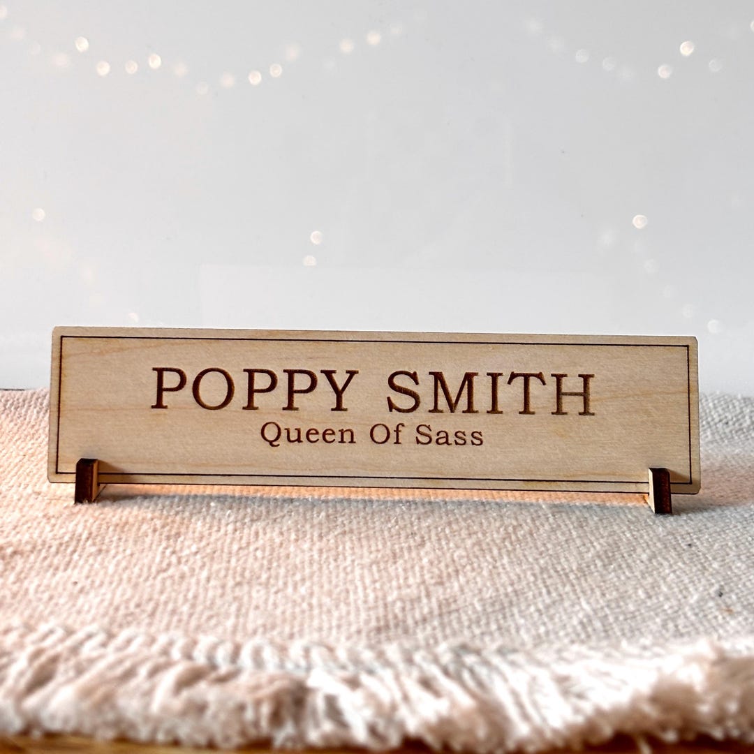 Personalised Wooden Desk Sign Name and Title Desk Plate Funny Slogan ...