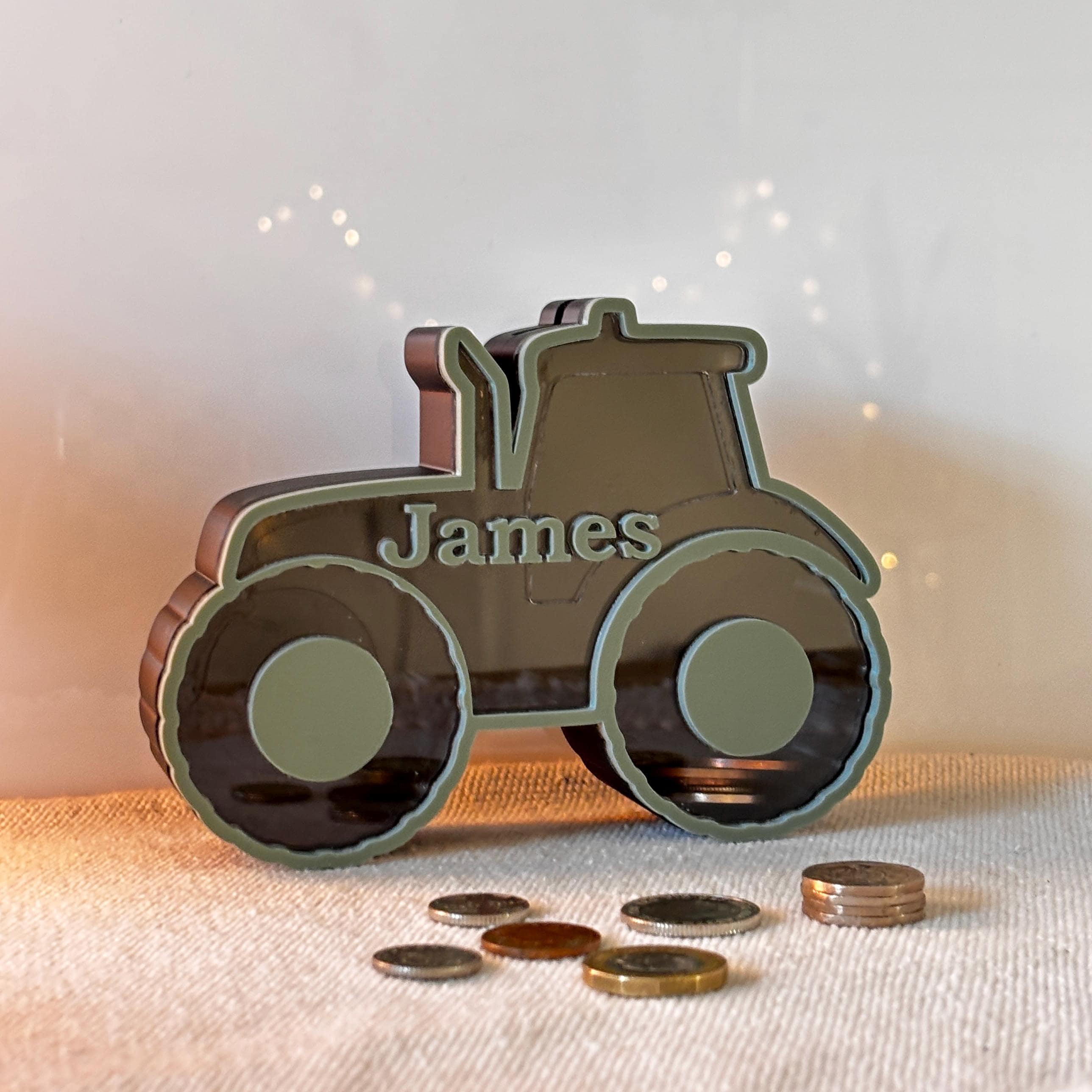 Personalised Kids Tractor Piggy Bank, Gift for Kids, Custom Name Coin ...