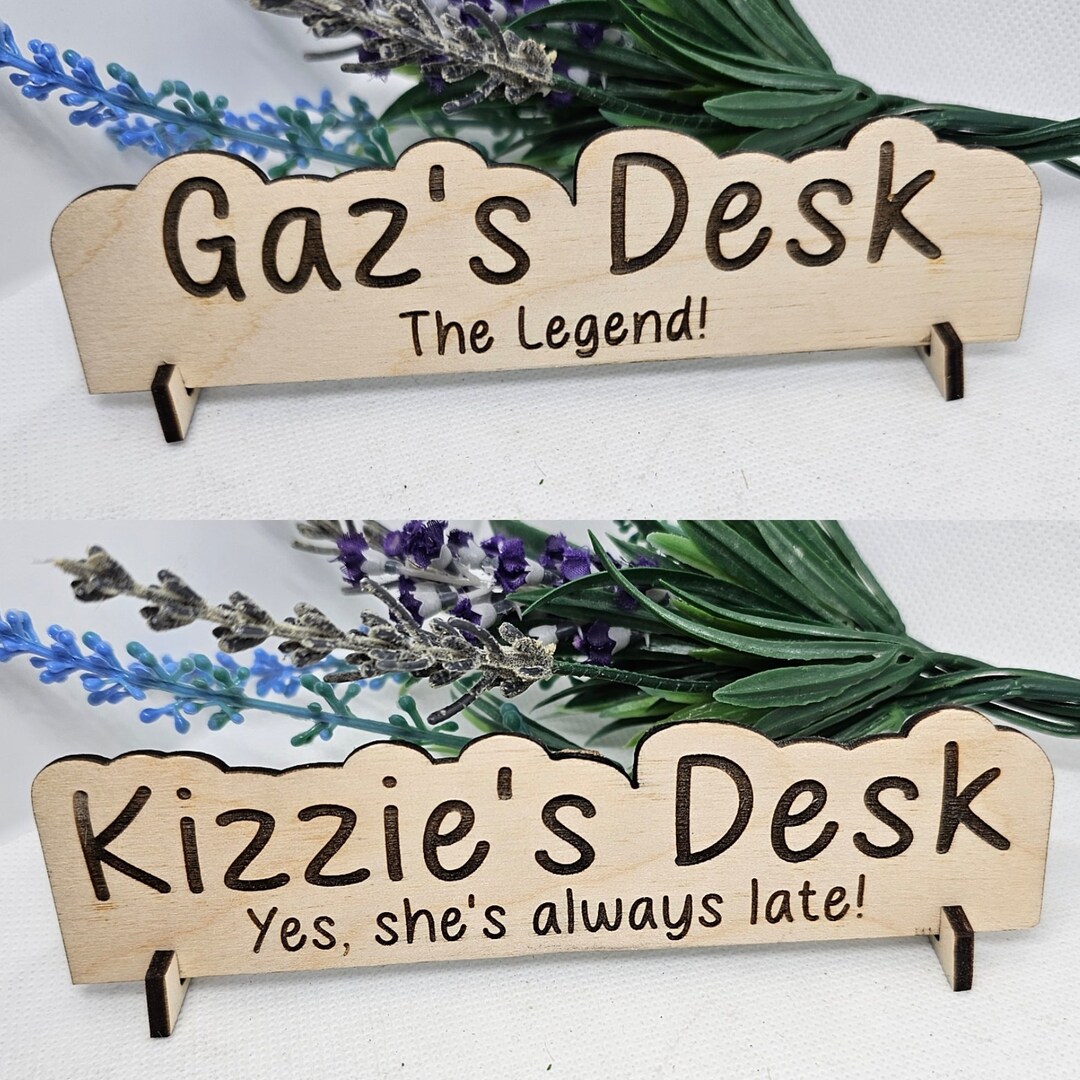 Small Personalised Wooden Desk Sign, Desk Name Plate, Funny Slogan Gift ...