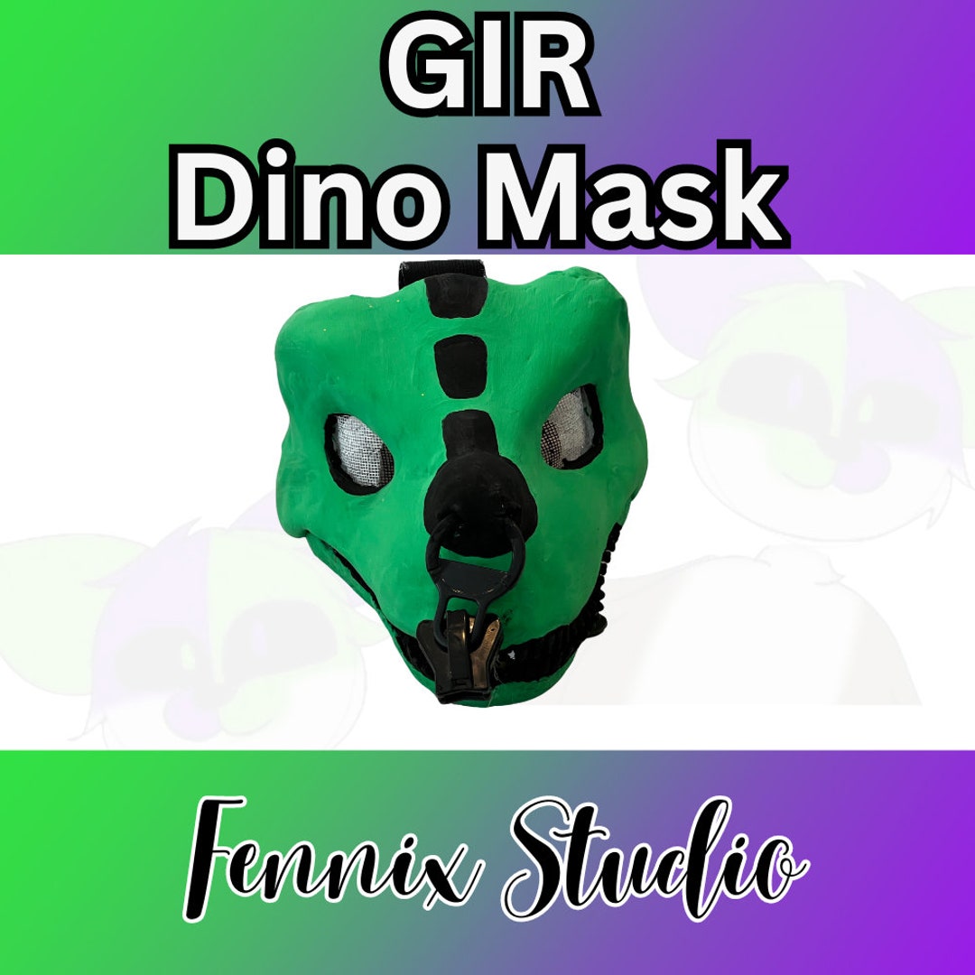 GIR Dino Mask, Invader ZIM, Green Robot Dog, Zipper Mouth Mask, Nose ...