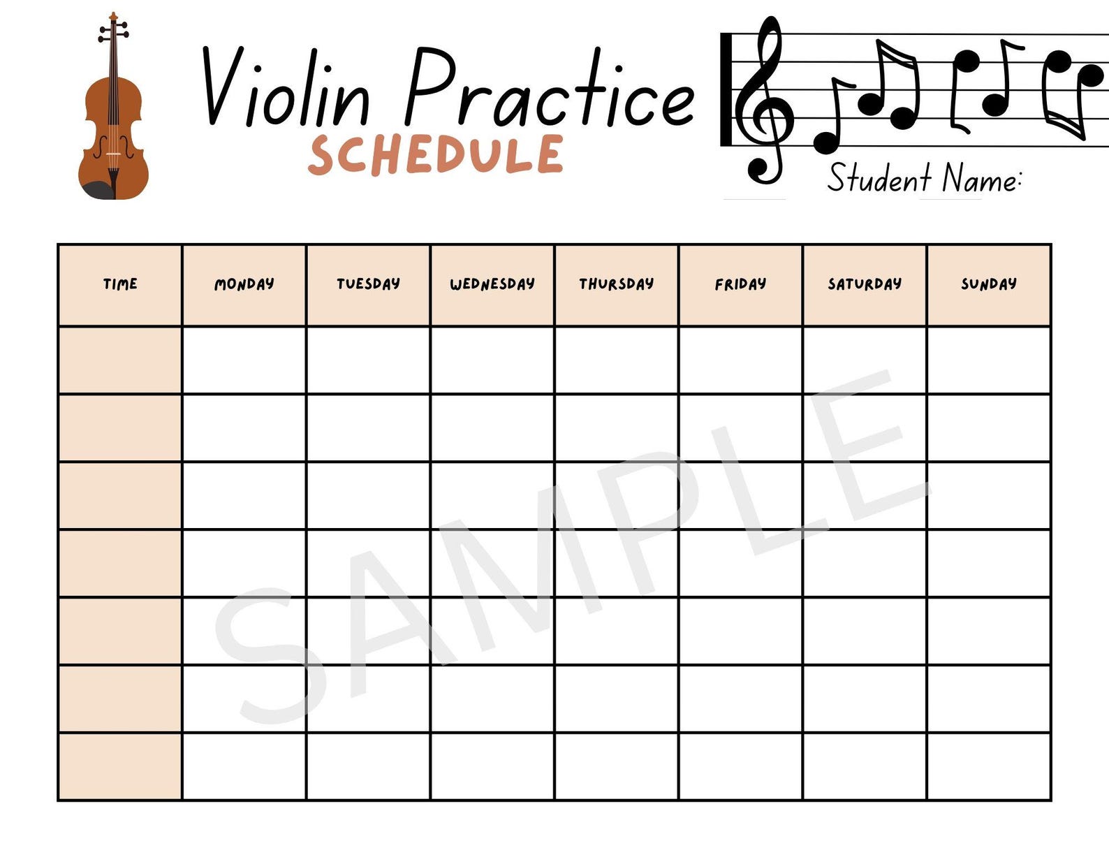 Violin Practice Schedule Chart for Violin Students - Etsy