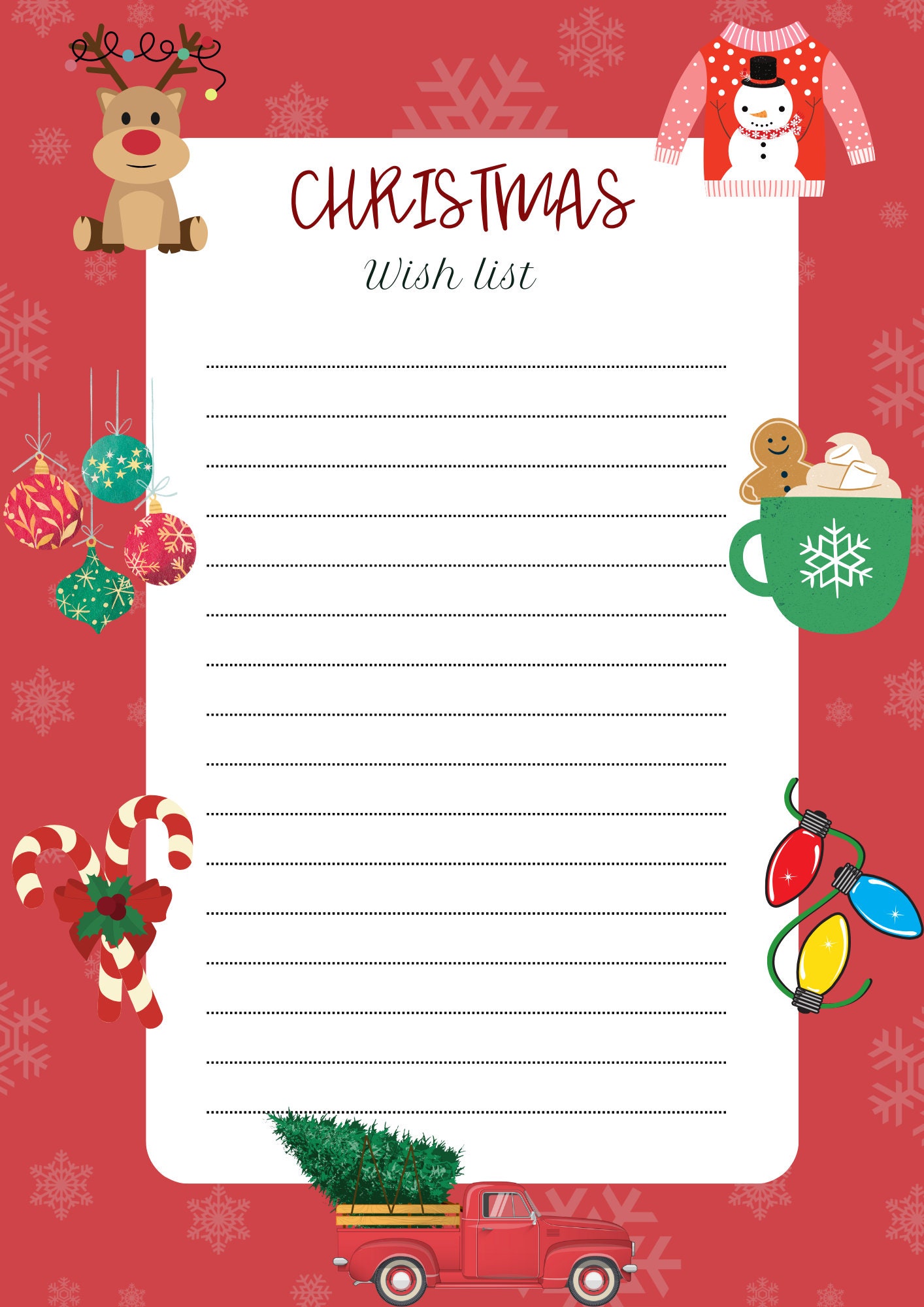 Happy Holidays - Printable Christmas Wish List PDF - Create Your ...