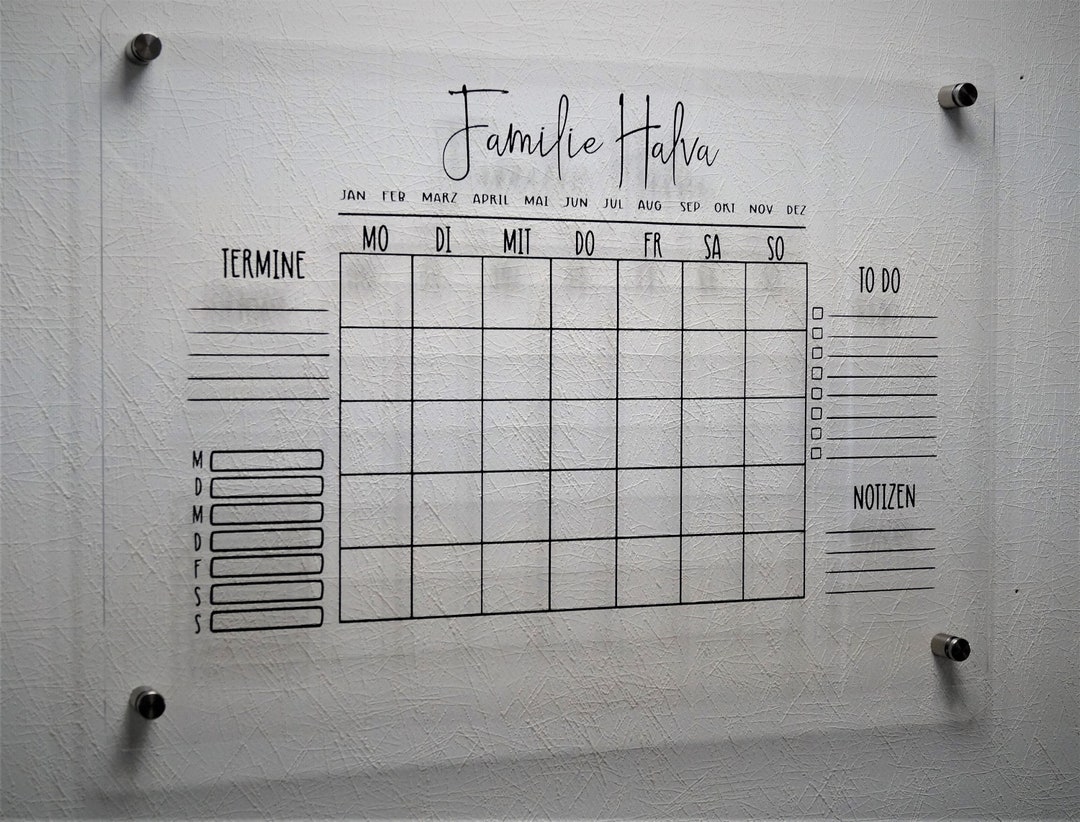 Monthly Planner Family Planner Family Calendar Wall Calendar Acrylic ...