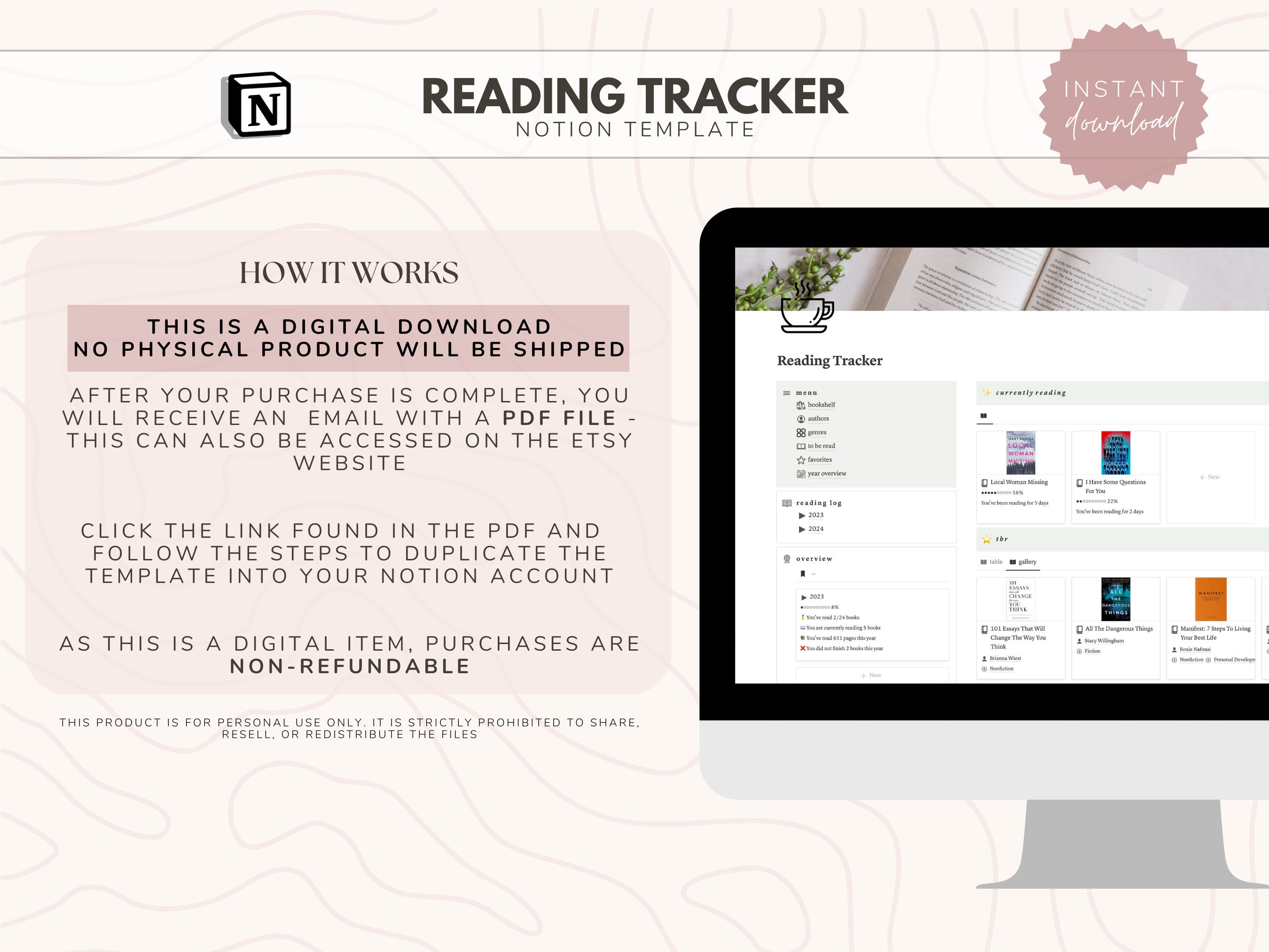 Notion Reading Tracker Template // Notion Book Tracker || Notion Bookshelf | Digital Reading ...