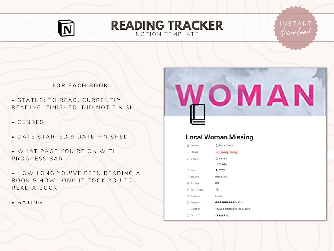 Notion Reading Tracker Template // Notion Book Tracker || Notion Bookshelf | Digital Reading ...