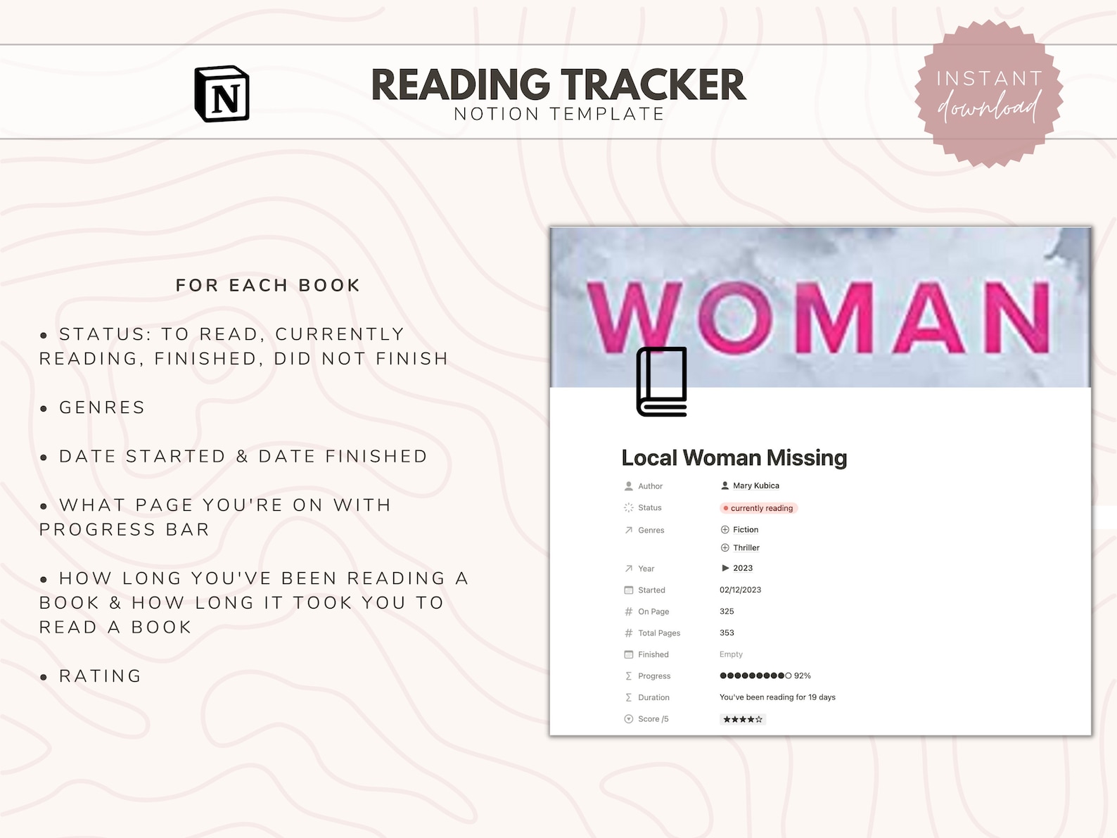 Notion Reading Tracker Template Notion Book Tracker Notion Bookshelf Digital Reading