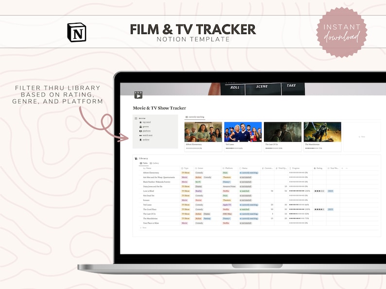 Notion Film & TV Tracker Template // Notion Dashboard | Notion ...