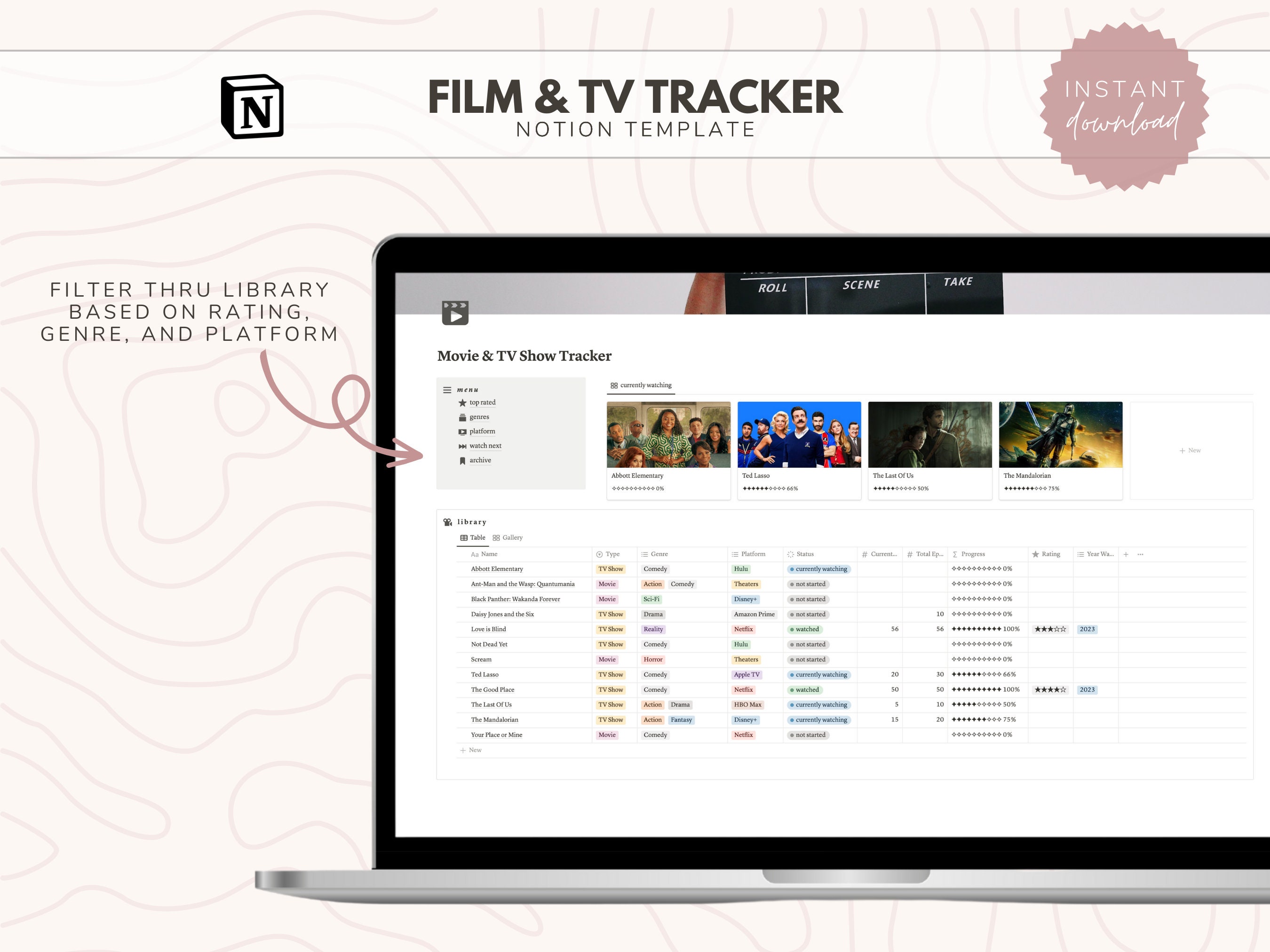 Notion Film & TV Tracker Template // Notion Dashboard | Notion ...