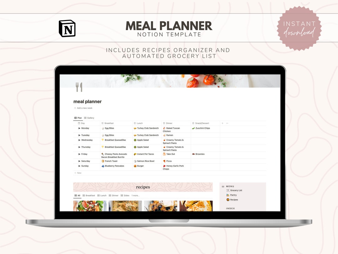 Notion Meal Planner Template // Meal Planning Dashboard | Meal Planner ...