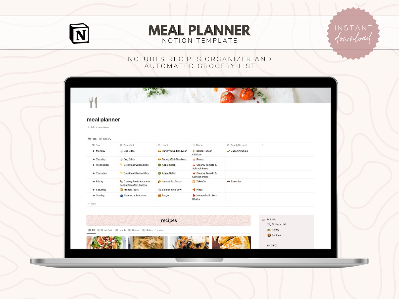 Notion Meal Planner Template // Meal Planning Dashboard | Meal Planner ...