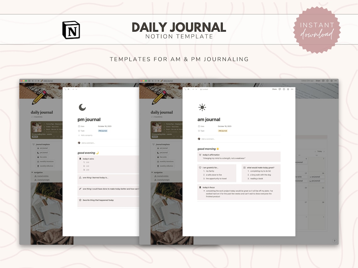 Notion Daily Journal Template // Notion Dashboard | Notion Templates ...