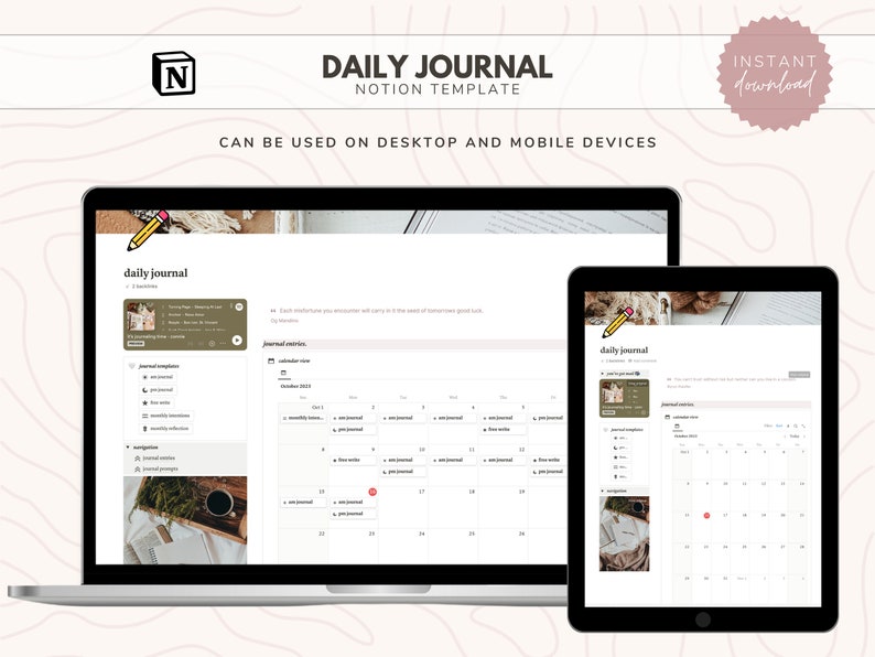 Notion Daily Journal Template // Notion Dashboard | Notion Templates ...