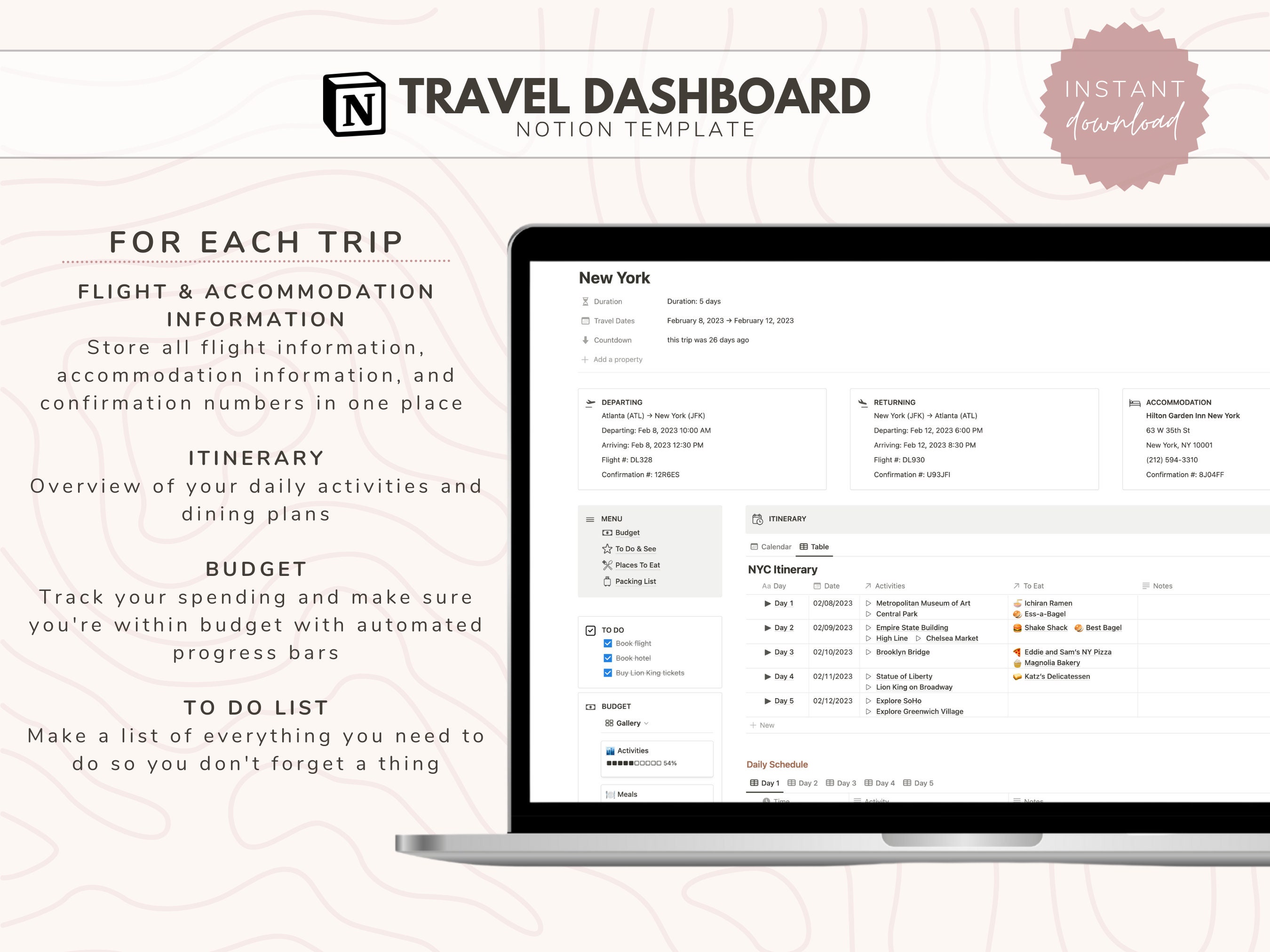 Notion Ultimate Travel Planner Template | Travel Dashboard | Expenses ...