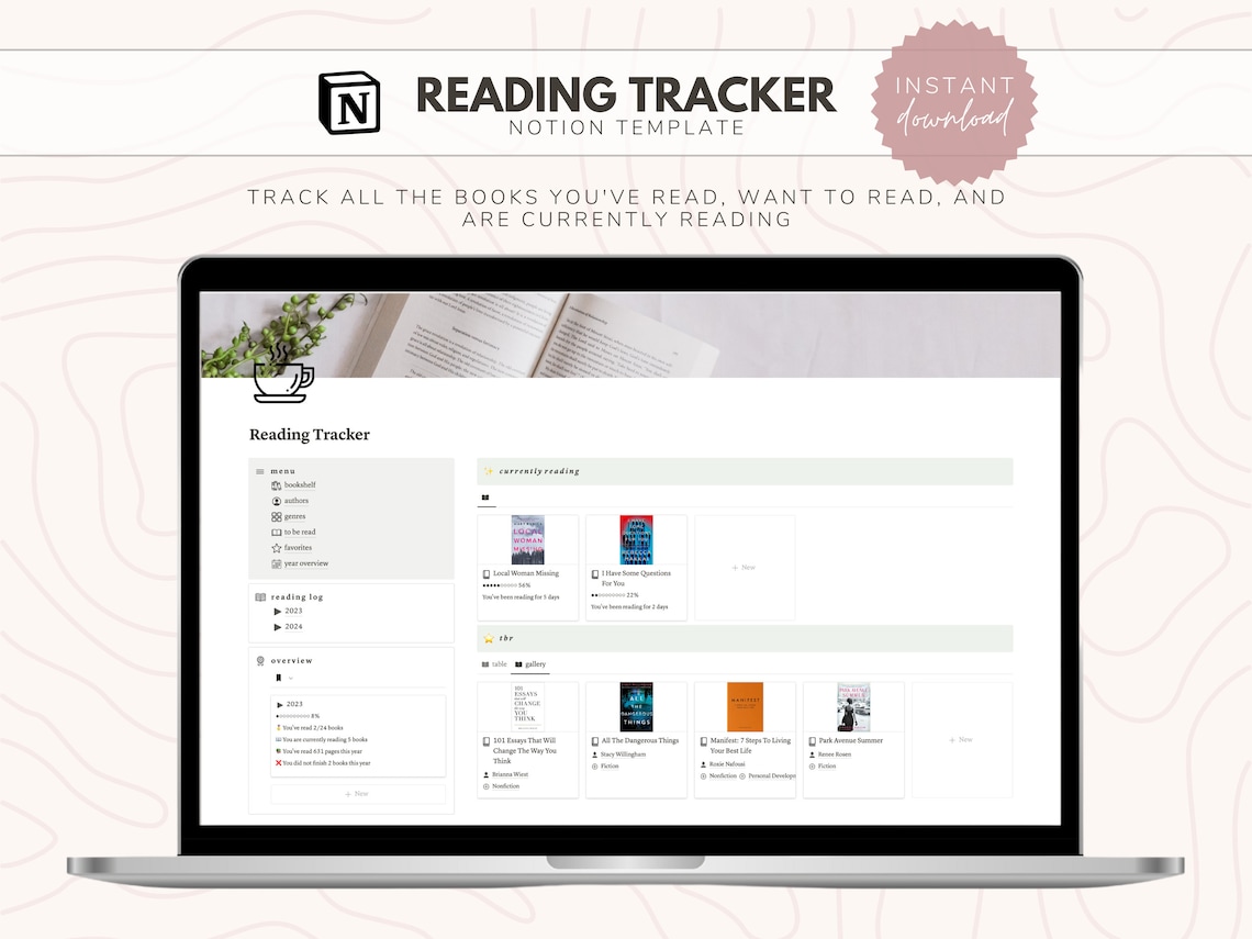 Notion Reading Tracker Template // Notion Book Tracker || Notion Bookshelf | Digital Reading ...