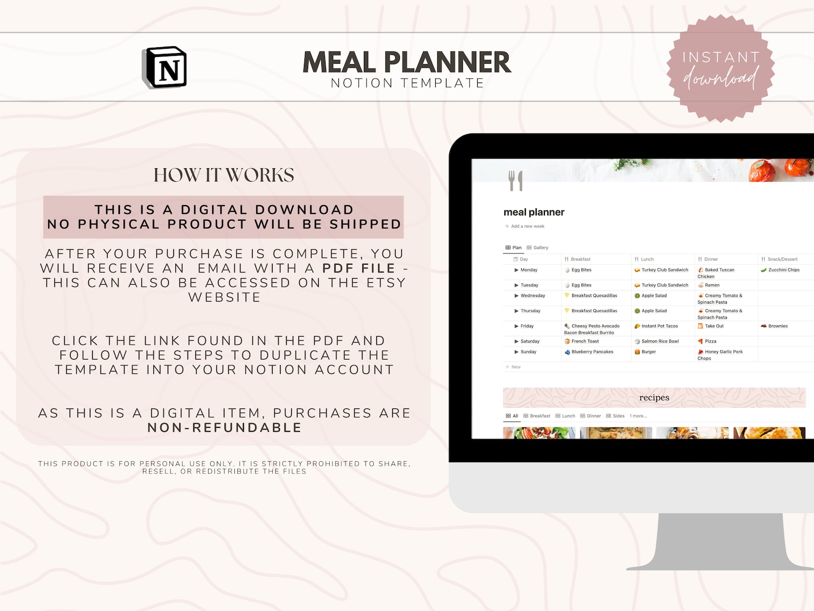 Notion Meal Planner Template // Meal Planning Dashboard | Meal Planner ...
