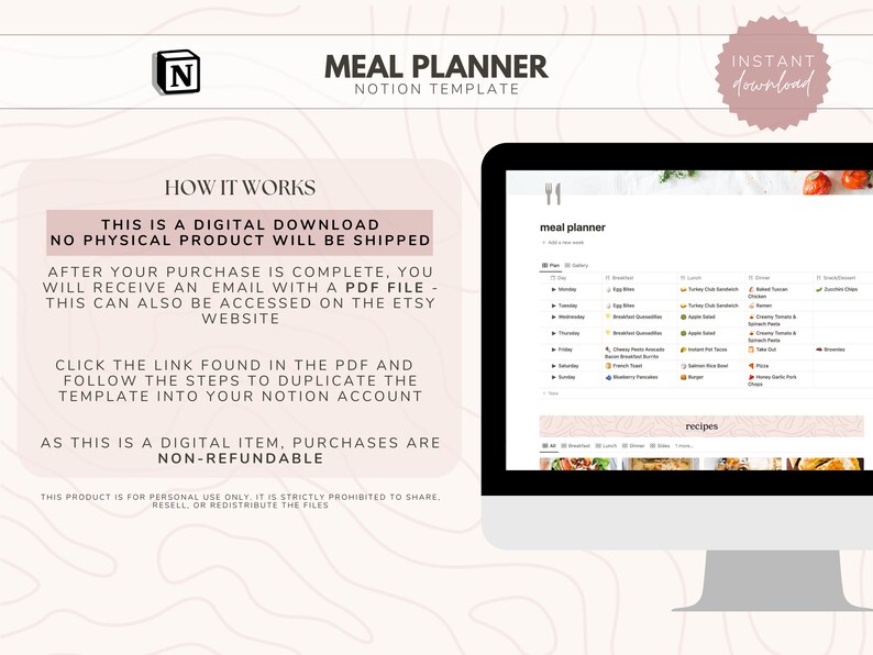 Notion Meal Planner Template // Meal Planning Dashboard | Meal Planner ...