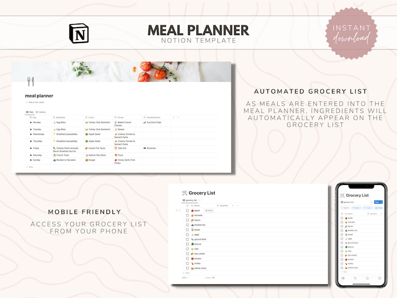 Notion Meal Planner Template // Meal Planning Dashboard | Meal Planner ...