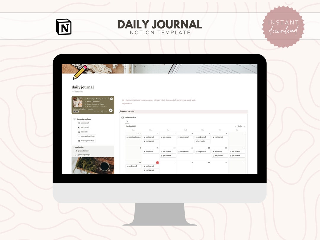 Notion Daily Journal Template // Notion Dashboard | Notion Templates ...