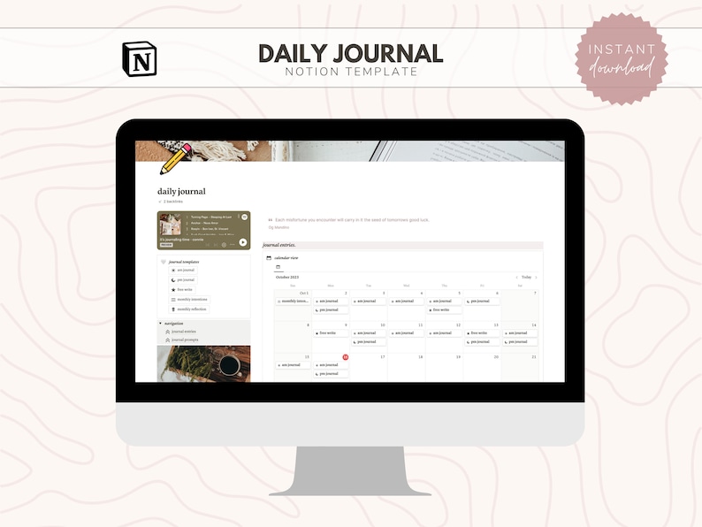 Notion Daily Journal Template // Notion Dashboard | Notion Templates ...