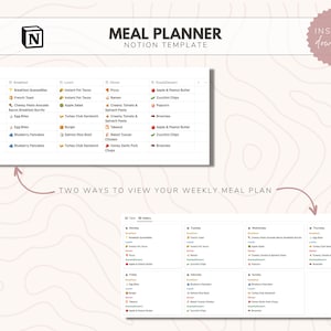 Notion Meal Planner Template // Meal Planning Dashboard | Meal Planner ...