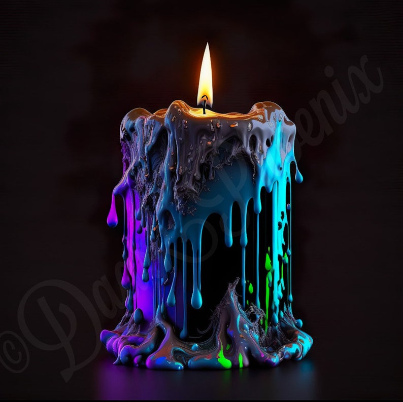 Gothic Neon Melted Candle 1 Etsy