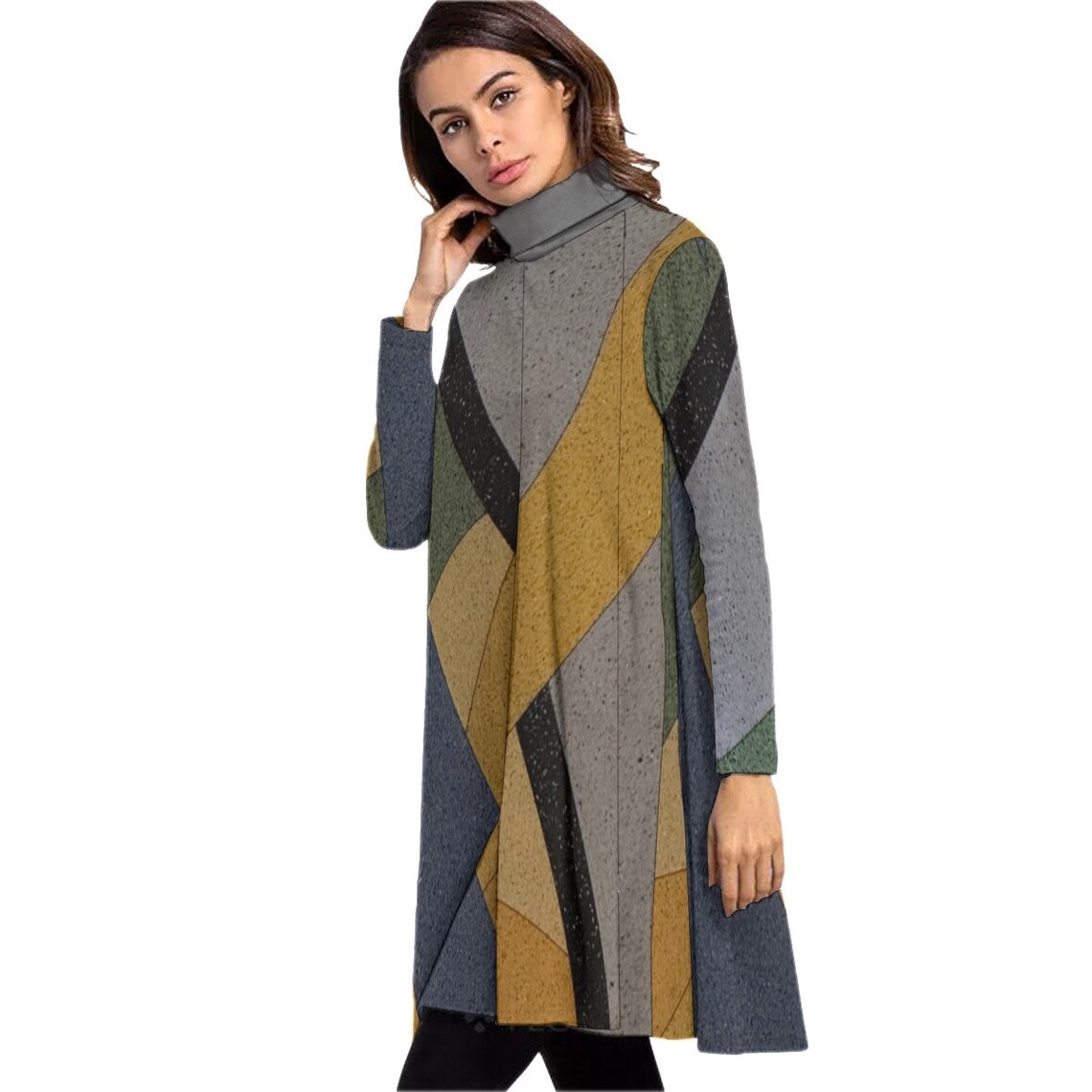Architectural Mall Women's High Neck Dress With Long Sleeve - Etsy