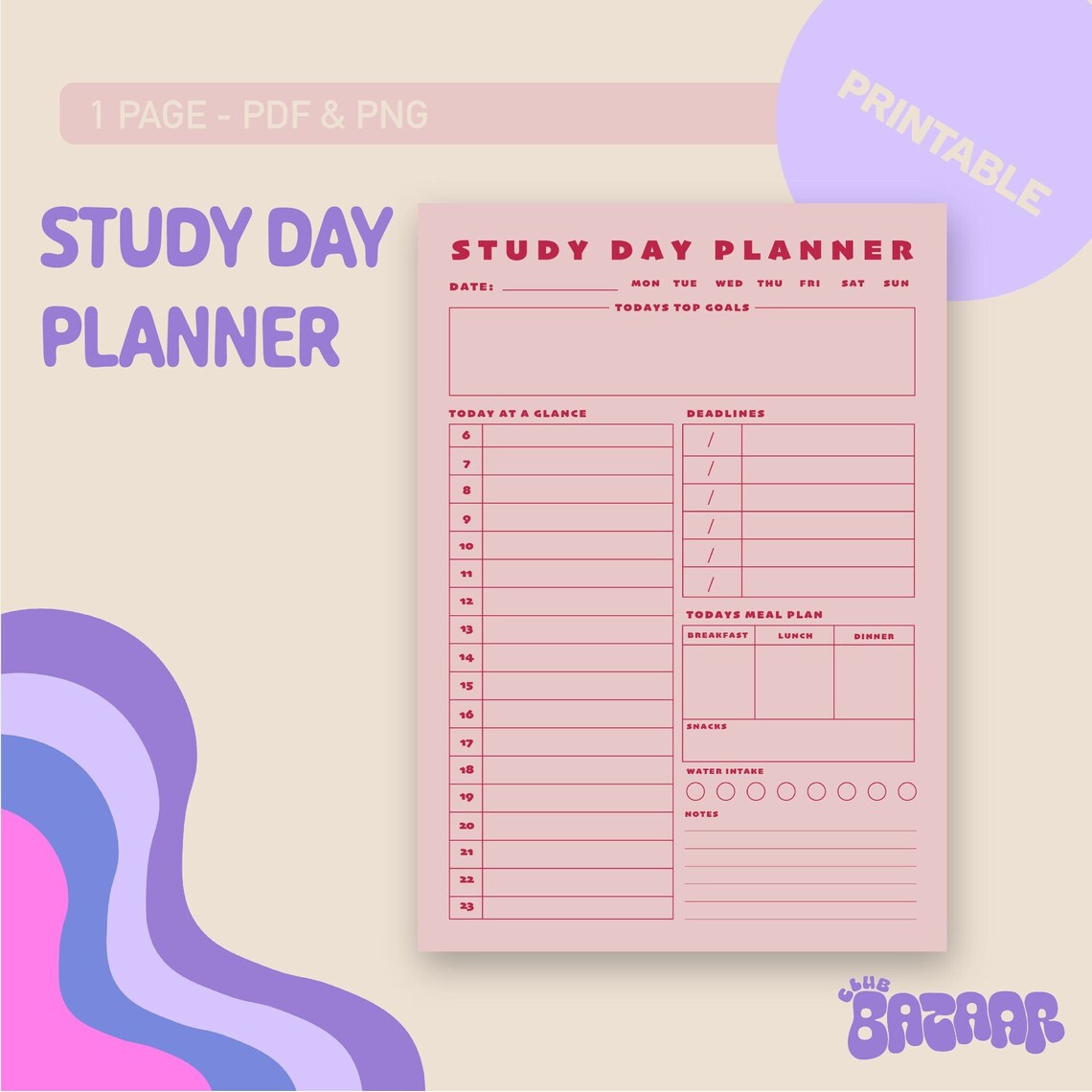 Study Day Planner - Printbare Planner - Dagplanner - Minimalistisch ...