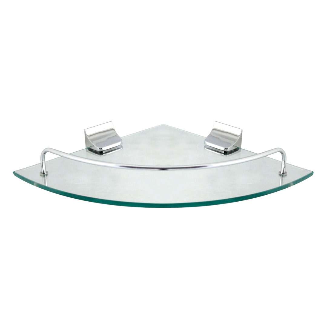 Glass Corner Shelf With Rail Polished Chrome - Etsy