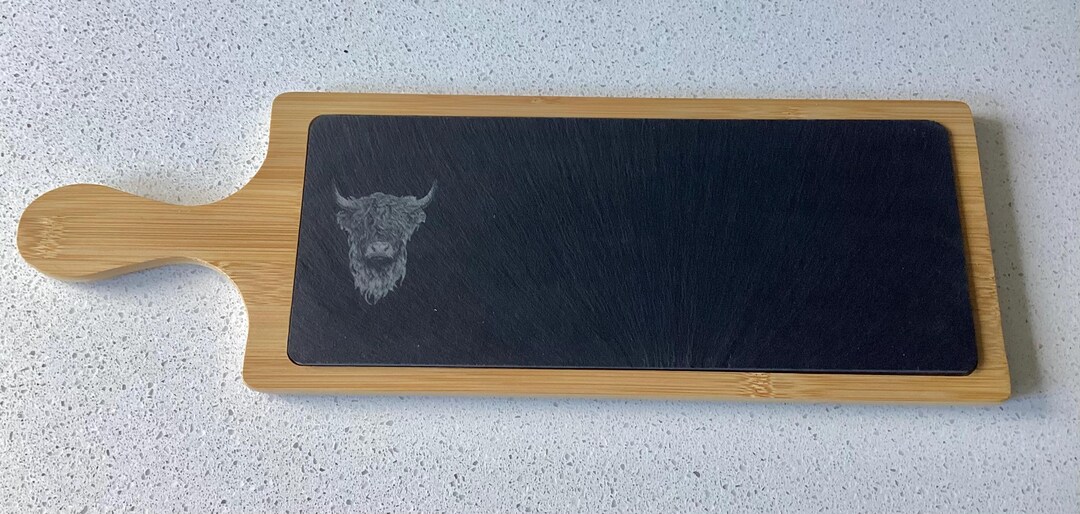 Bamboo Slate Highland Cow Engraved Serving Board - Etsy