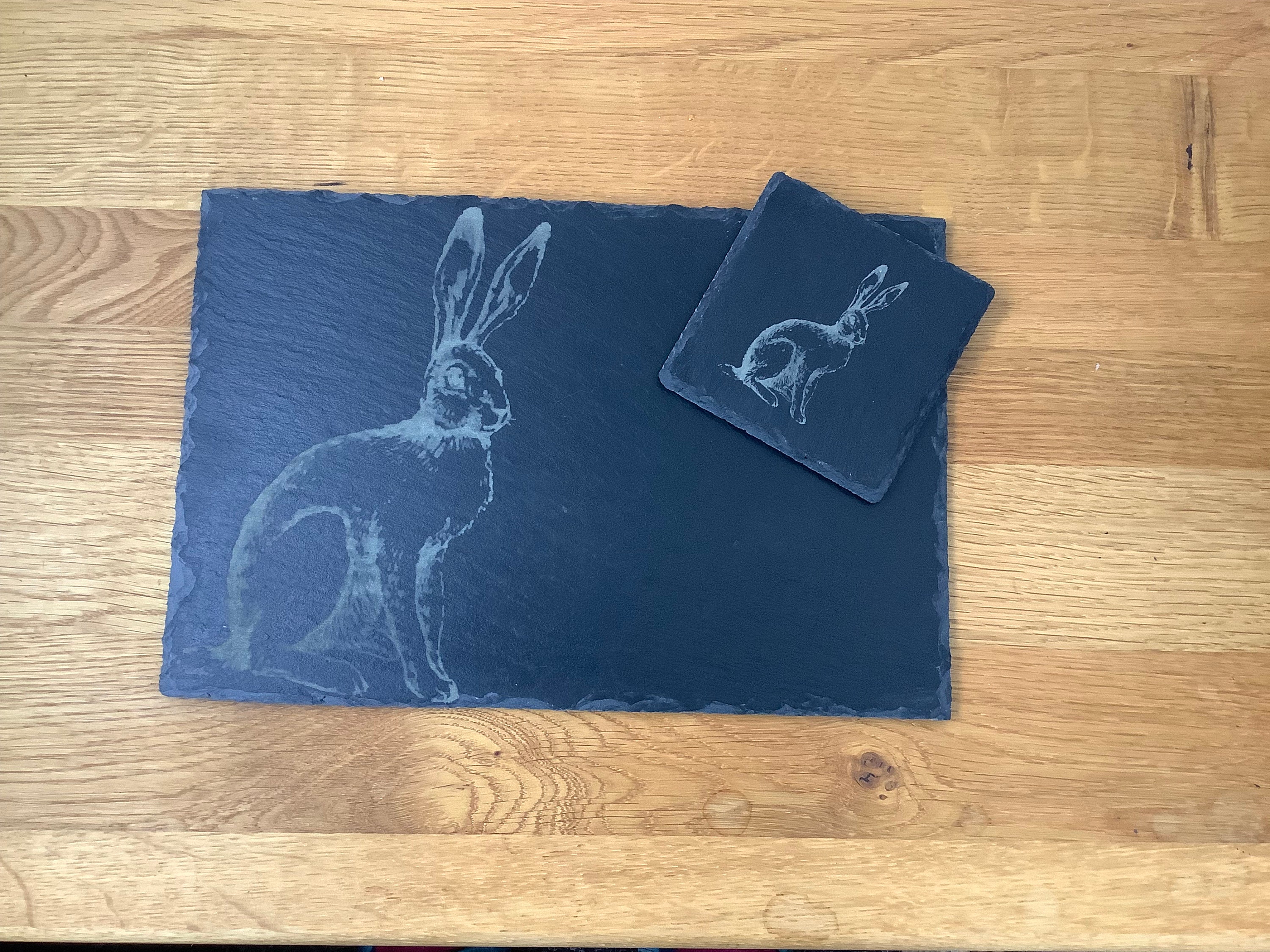 Natural Slate Hare Coasters - Etsy UK