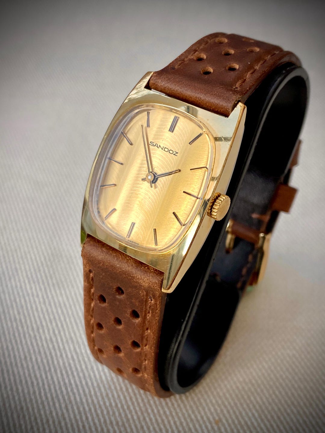 SANDOZ, Vintage Watch, Swiss Made, Tank Style, Gold Dial, Late 1970s, Manual Wind - Etsy