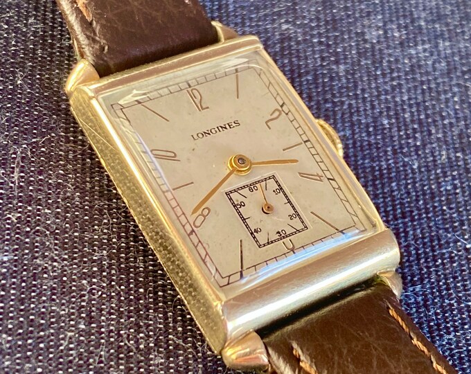 Rare LONGINES 1940s Tank Manual Wind Watch 10K Gold Filled Vintage Art ...