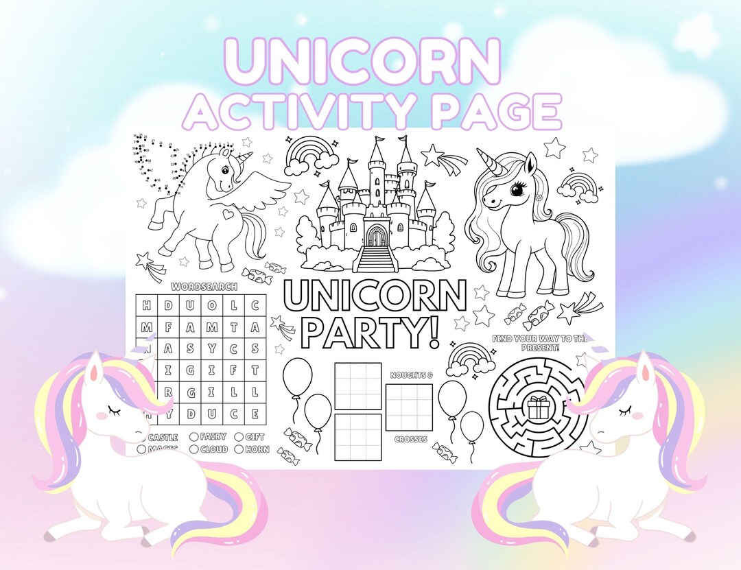 Unicorn Activity Page, Unicorn Activity Placemat, Unicorn Birthday ...