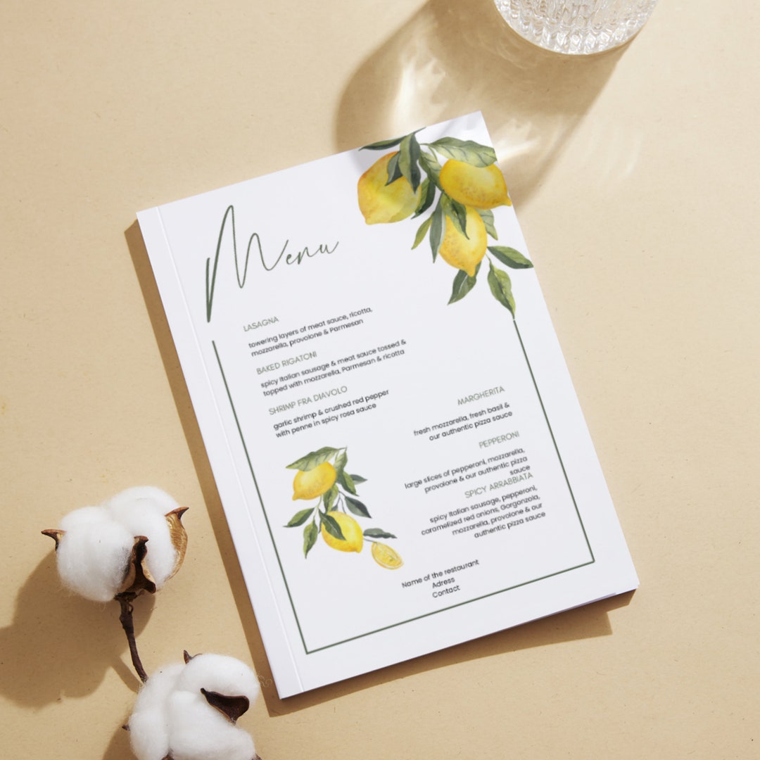 Italian Lemon Restaurant Menu Template 100% Editable Online Canva ...