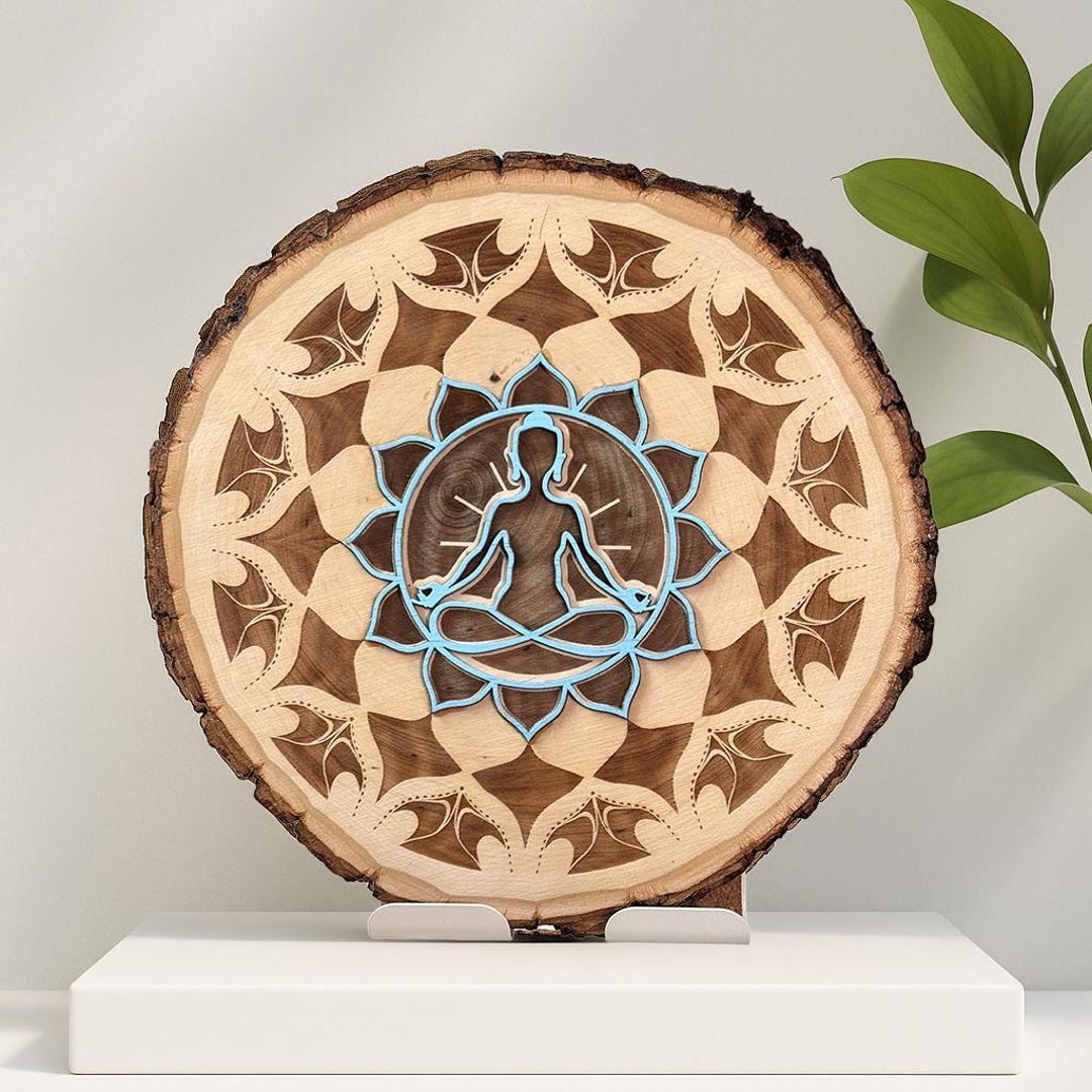 Peaceful Buddha Design on Round Wood Slice With Bark Edge - Etsy
