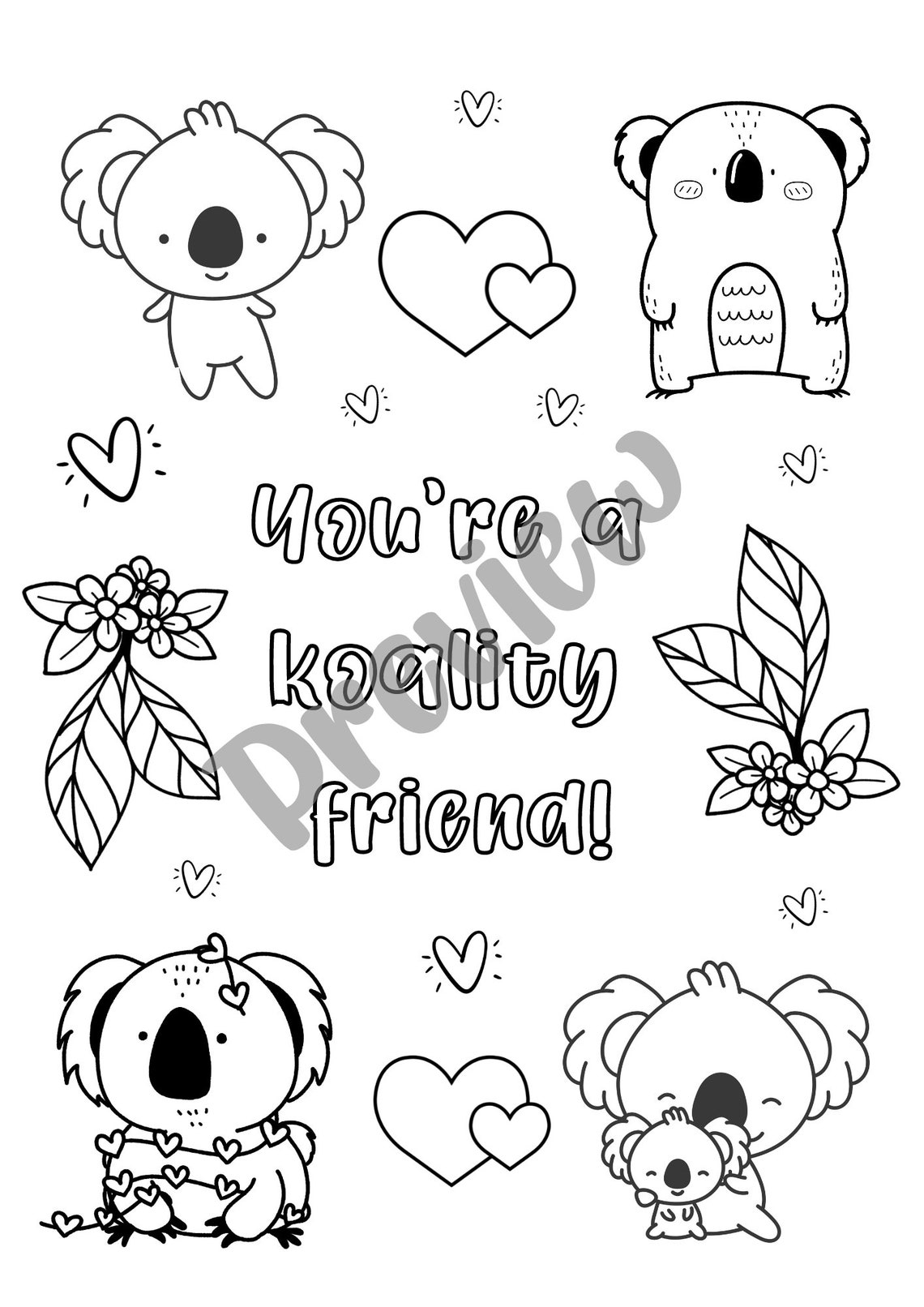 Digital Colouring Page - Instant Download - Animal - Koala 'you're a ...
