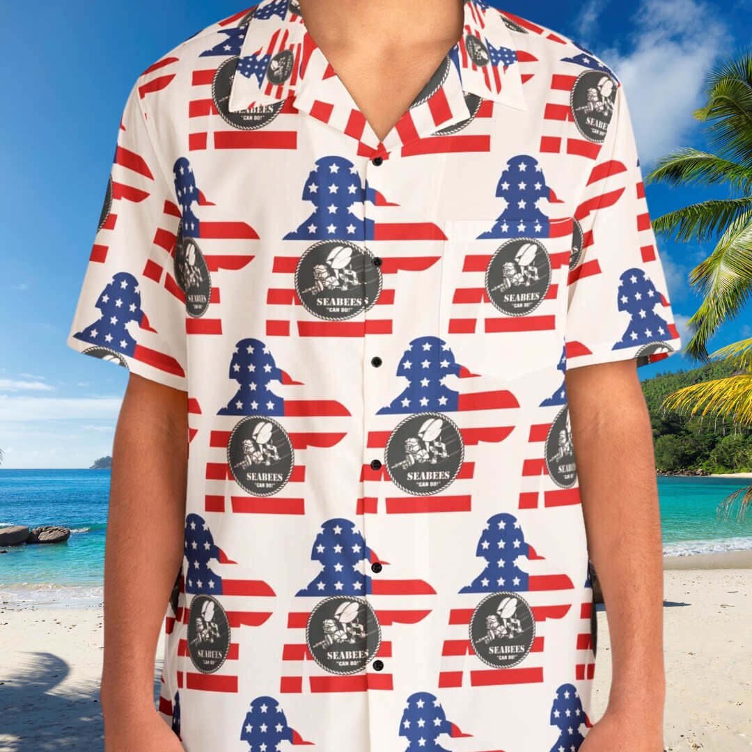 US Navy Seabee Men's Hawaiian Shirt, Seabees Shirt, Patriotic Gift for ...