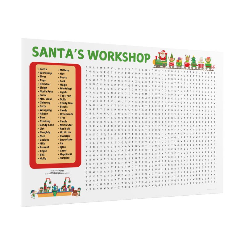 Giant Santa's Workshop Word Search, Fun Christmas Activity for Families ...