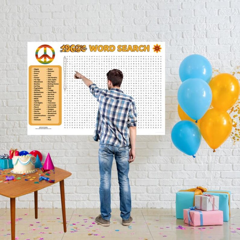 Giant 1960s Birthday Word Search - Fun & Nostalgic Party Game for 60s ...