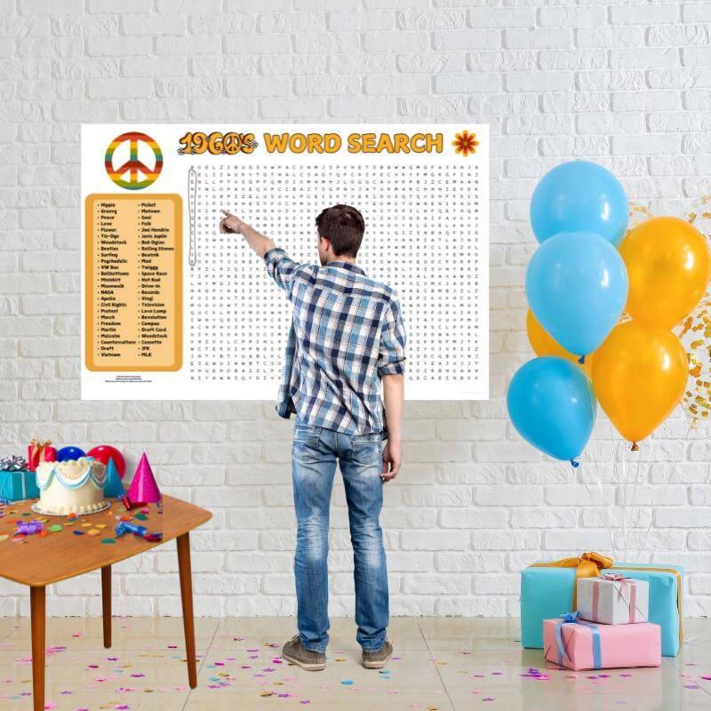 Giant 1960s Birthday Word Search - Fun & Nostalgic Party Game for 60s ...