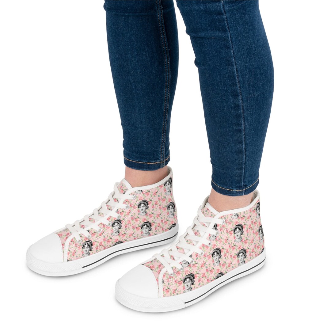 Jane Austen Women's High Top Sneakers, Rose Print, Book Lover Shoes ...