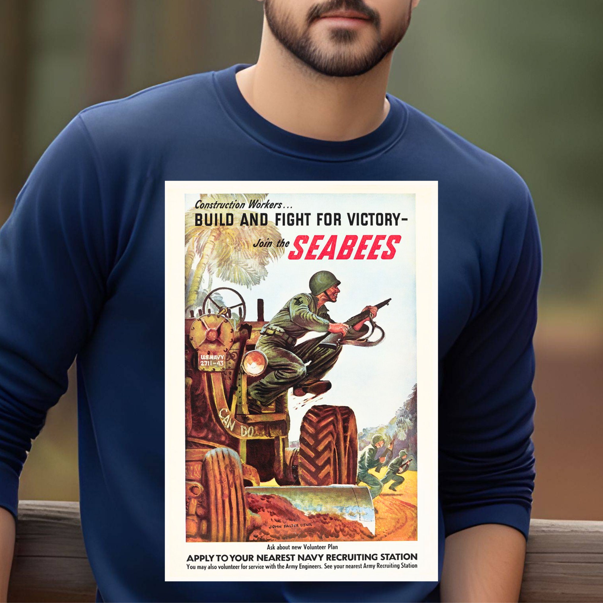 WW2 Vintage Seabee Recruitment Poster, Unisex Crewneck Sweatshirt ...
