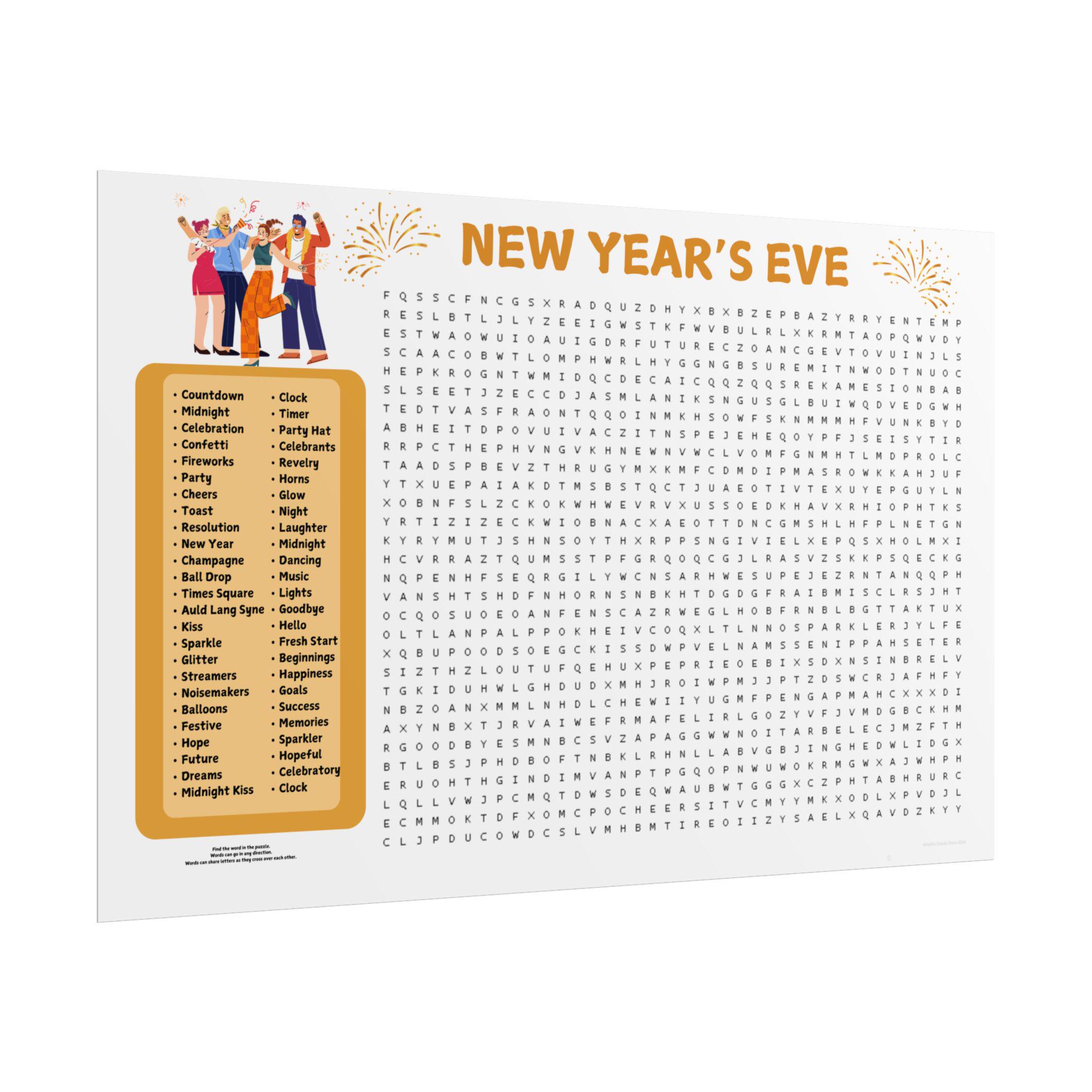 Giant New Year's Eve Word Search - Festive Holiday Fun for Parties ...