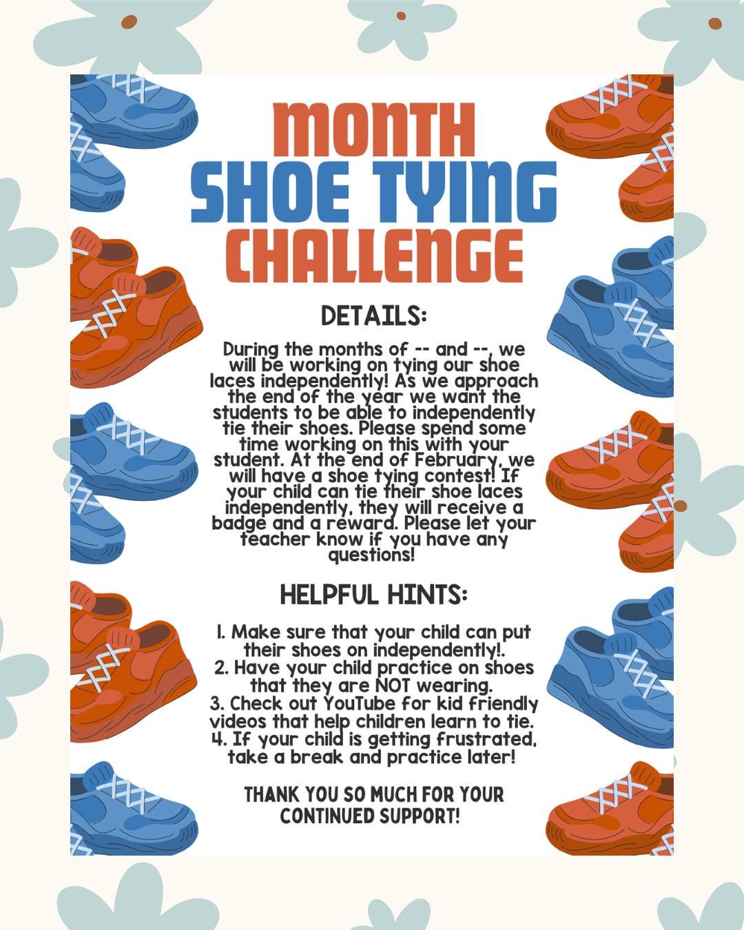 Shoe Tying Challenge Flyer - Etsy