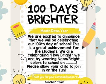 100th Day of School Editable Flyer and Social Media Template, Printable ...