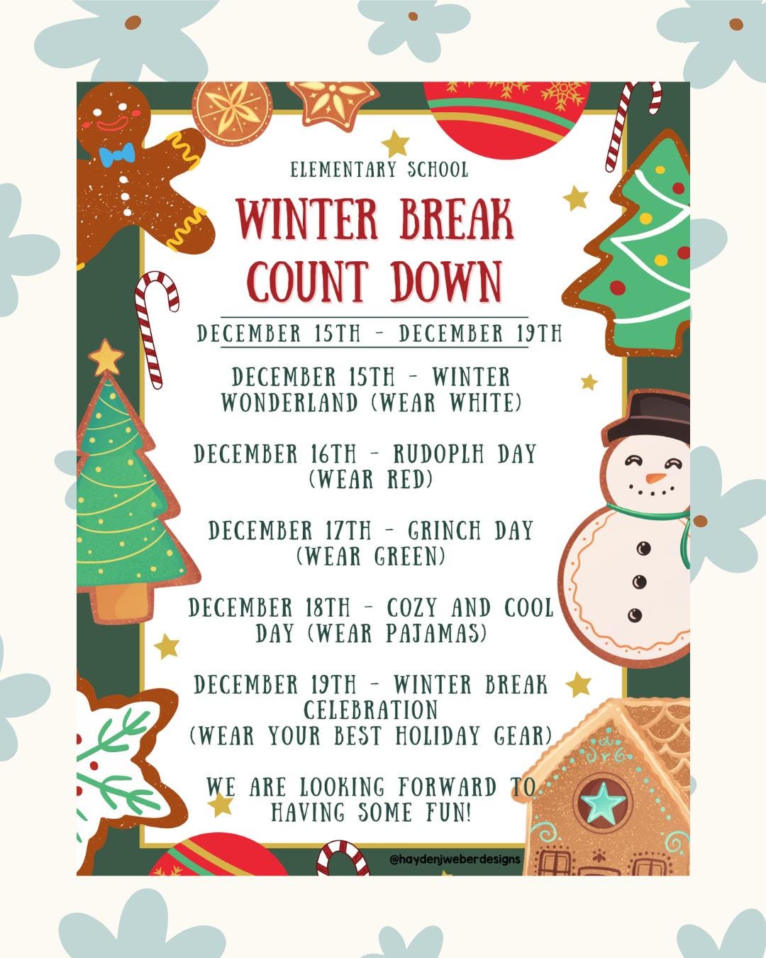 Winter Christmas Holiday Spirit Week Countdown - Etsy