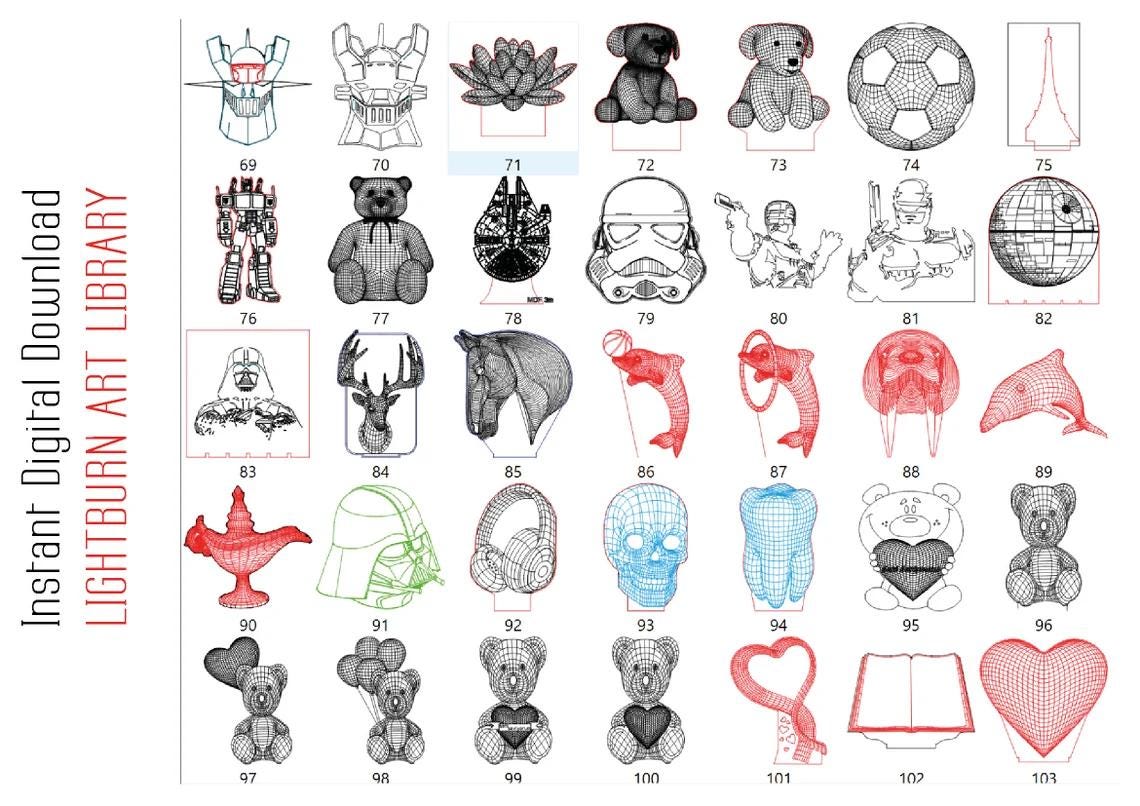 200+ Acrylic 3d Led Lamp Bundle Lightburn Art Library Lbart Files for ...